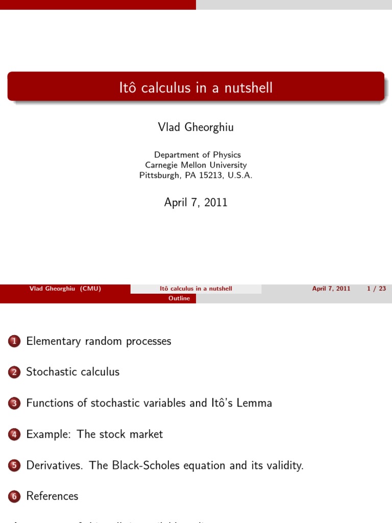 Ito Calculus | PDF | Black–Scholes Model | Stochastic Process