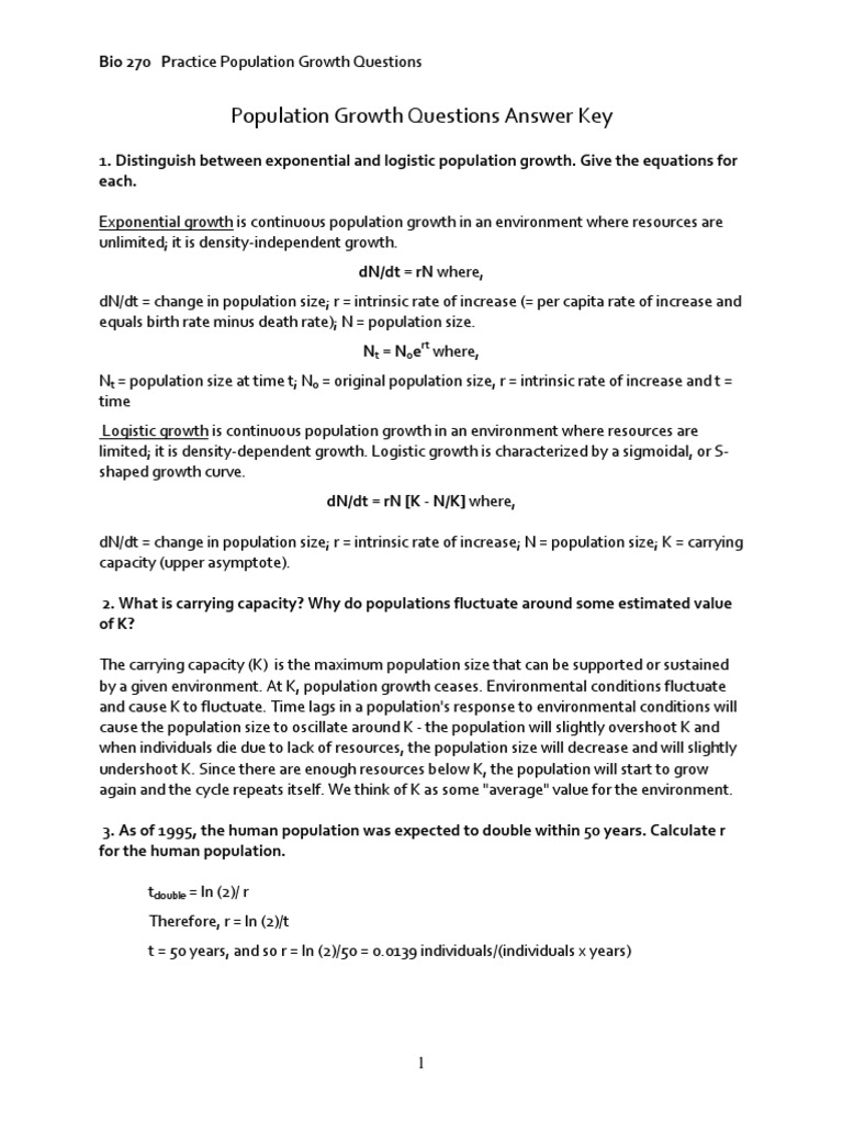 Population Growth Practice Questions | PDF | Population Growth ...