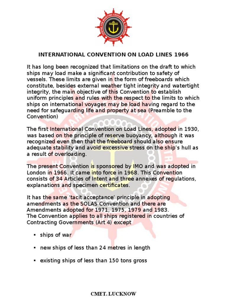 International Convention On Load Lines 1966 | PDF | Ships | Watercraft