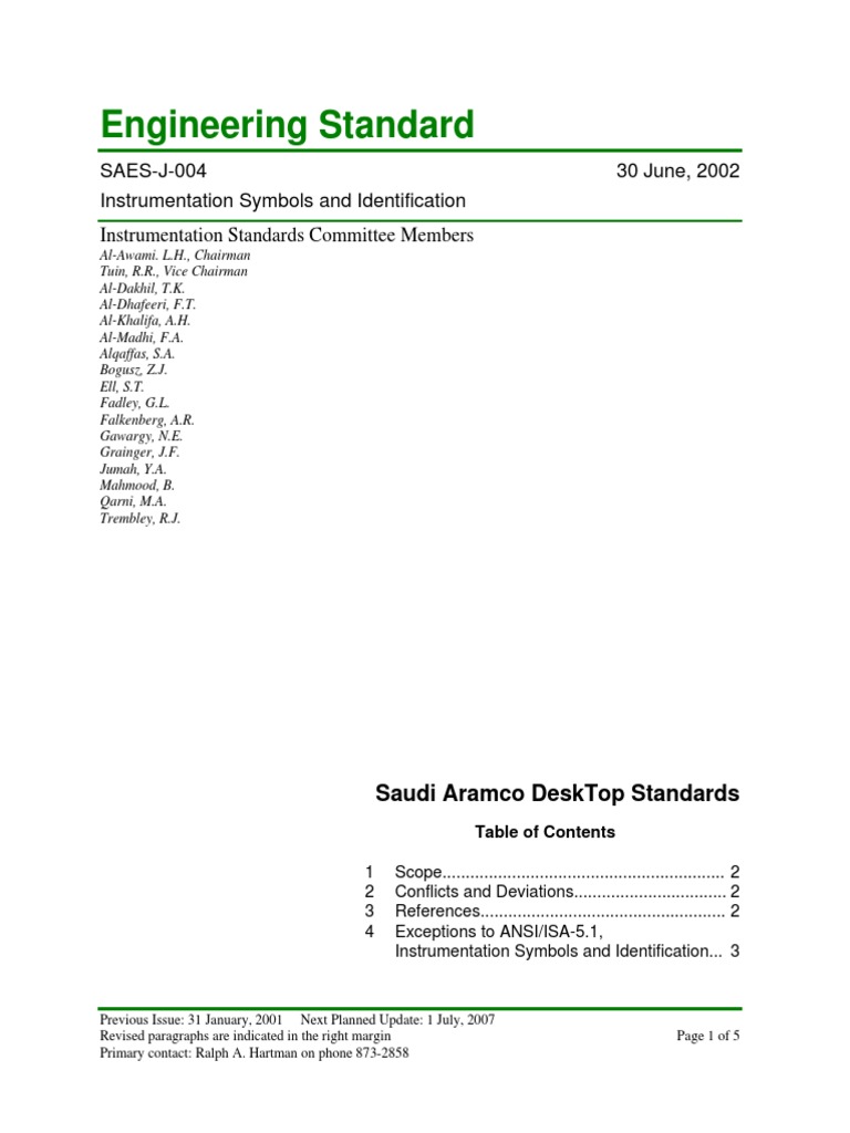 Aramco SAES-J-004 (Instru Symbols & Identification) | PDF | Instrumentation | Engineering