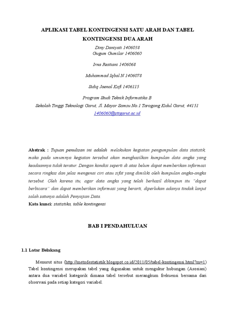 Tabel Kontingensi 1 Arah Dan 2 Arah | PDF
