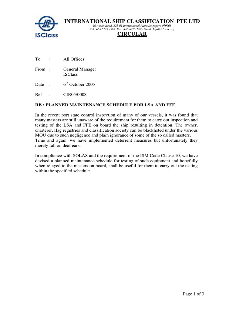 Planned Maintenance For LSA & FFE | PDF | Shipping | Industries