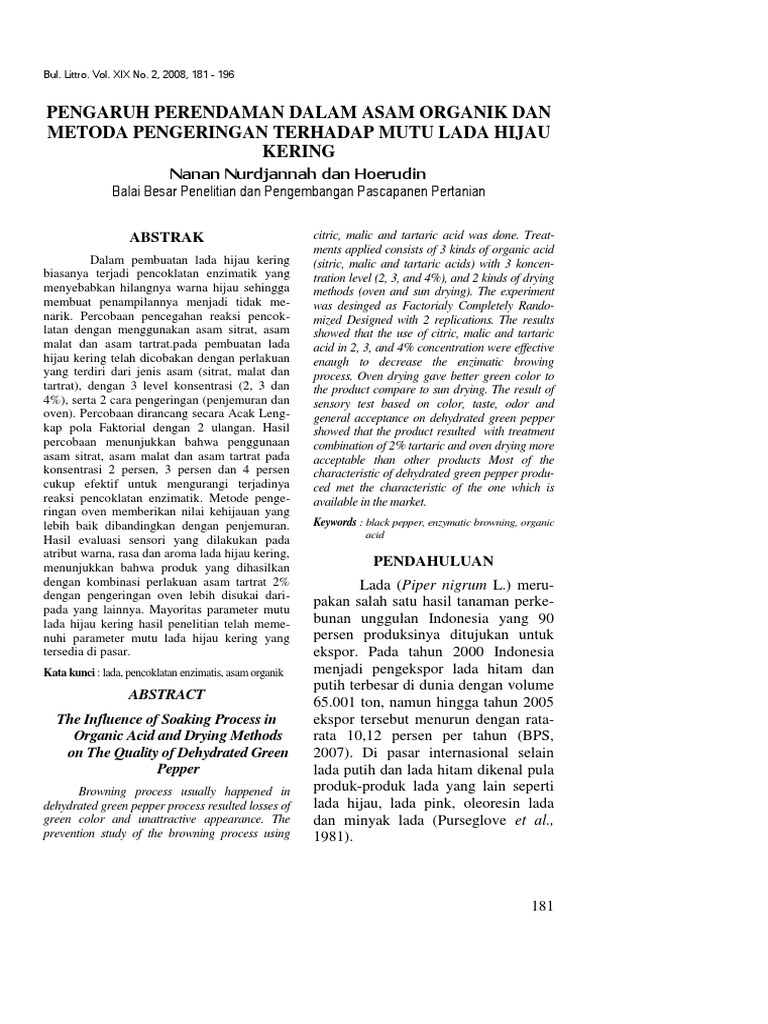 Perendaman & Metoda Pengeringan Terhadap Lada Hijau | PDF | Kesehatan ...