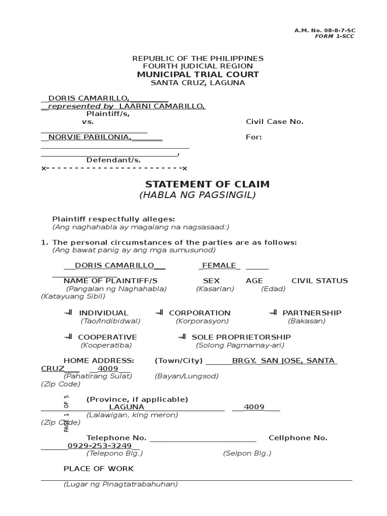 Small Claims Form | PDF | Separation Of Powers | Judiciaries