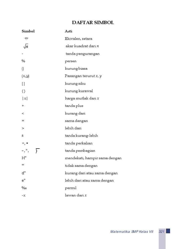Mtk. Kls 7 Daftar Simbol MTK | PDF | Metode & Bahan Ajar