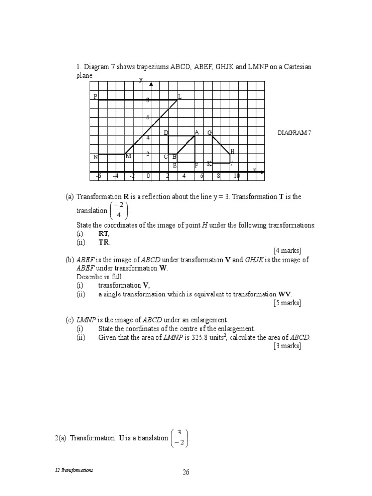 Cartesian Plane Transformations Guide | PDF | Cartesian Coordinate ...