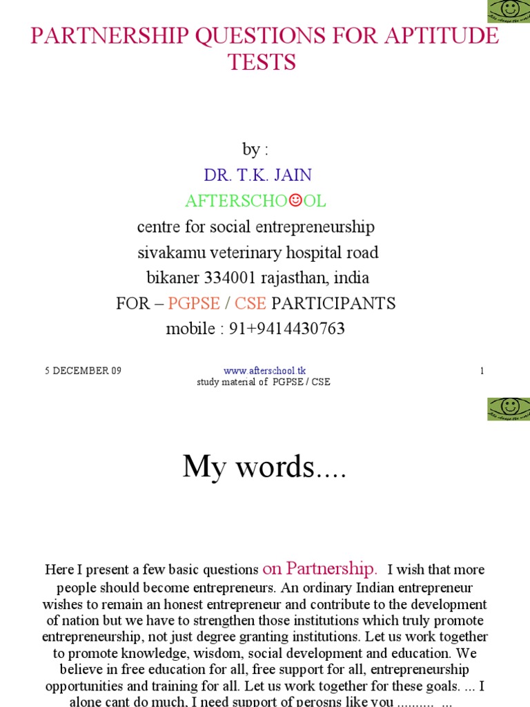 Partnership Questions For Aptitude Tests | PDF | Investing ...
