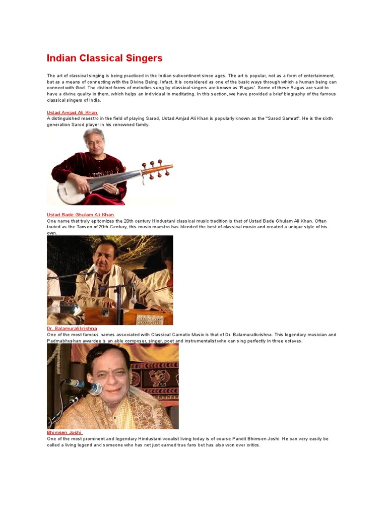 Notable Indian Classical Singers | PDF | Classical And Art Music ...