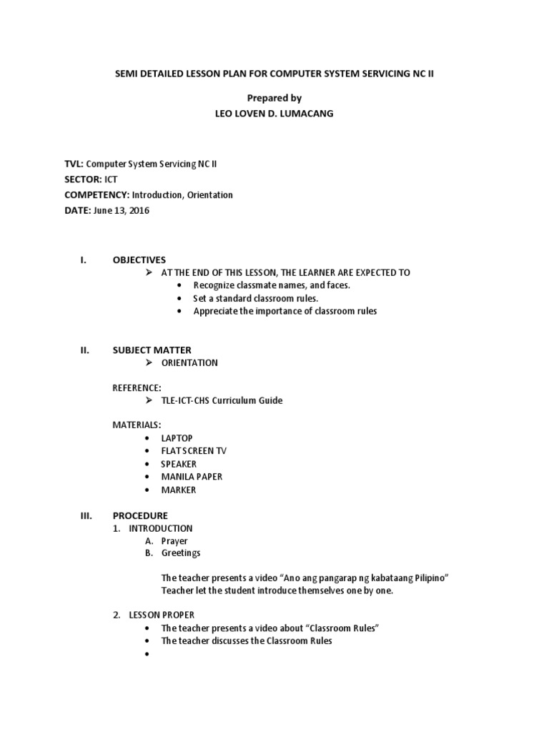 Lesson Plan - Orientation | PDF