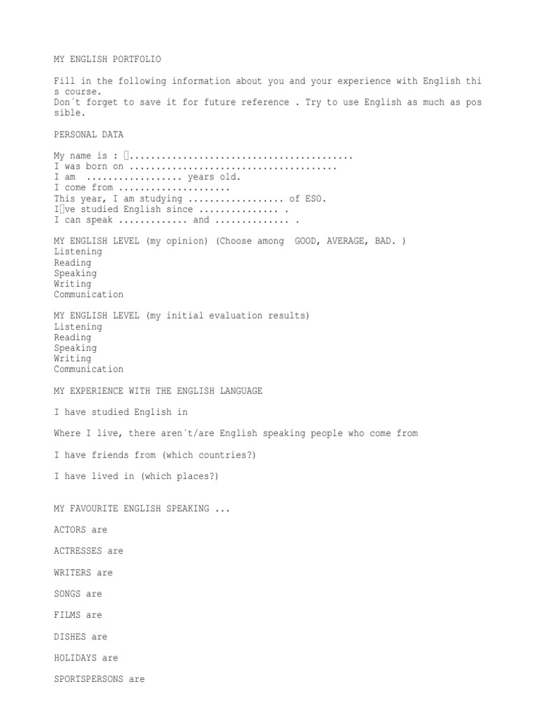 My English Portfolio | PDF | English Language | Behavior Modification