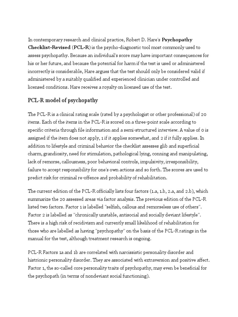 Hare Psychopathy Checklist Reviewed | PDF | Psychopathy | Disorders Of ...