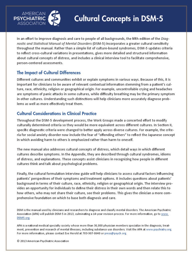 APA DSM Cultural Concepts in DSM 5 | PDF | Diagnostic And Statistical ...