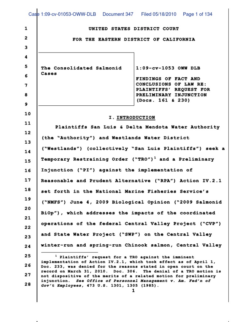 Salmon Findings of Fact Judge Oliver Wanger | PDF | National ...