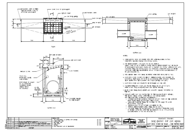 Standard Drawing 1281C Side Entry Pit SM Type Kerb Cast Iron Cover in ...