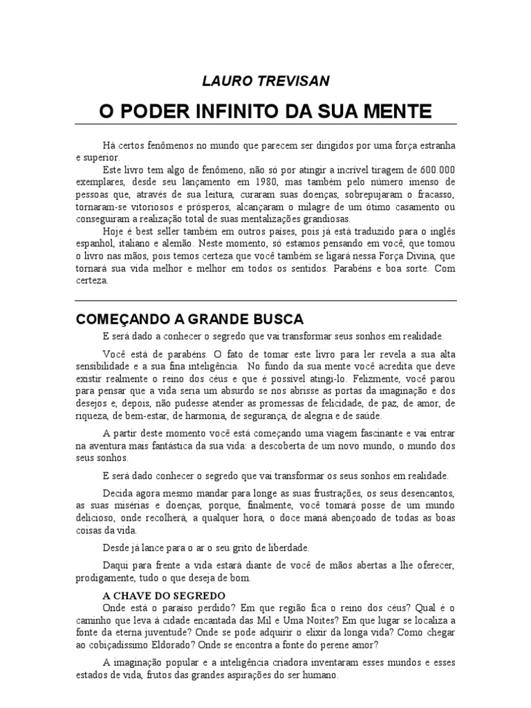 O Poder Infinito de Sua Mente - Lauro Trevisan | PDF | Mente | Pensamento