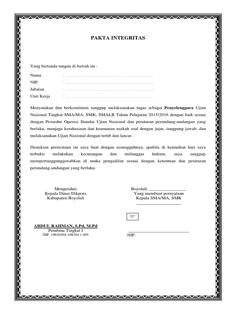 Pakta Integritas PDF | PDF
