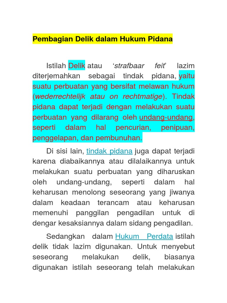 Macam Macam Delik Dalam Hukum Pidana | PDF | Hukum | Politik