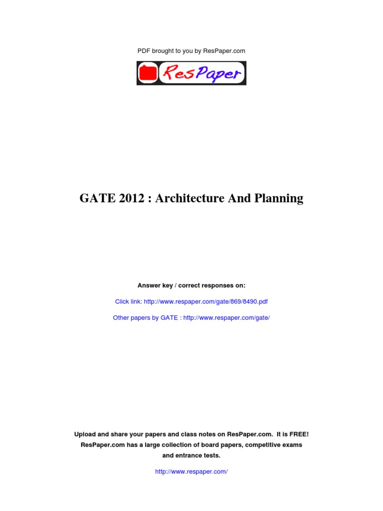 GATE 2012 Architecture Answer Key | PDF | Technology & Engineering
