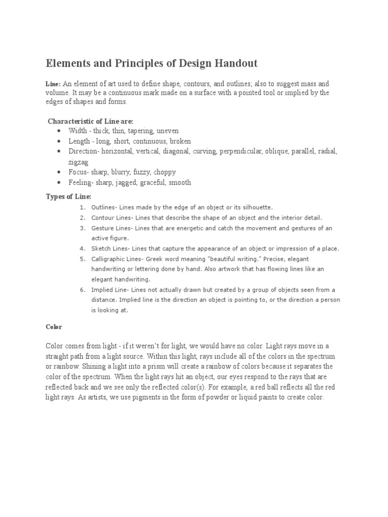 Elements and Principles of Design Handout | PDF | Color | Perspective ...