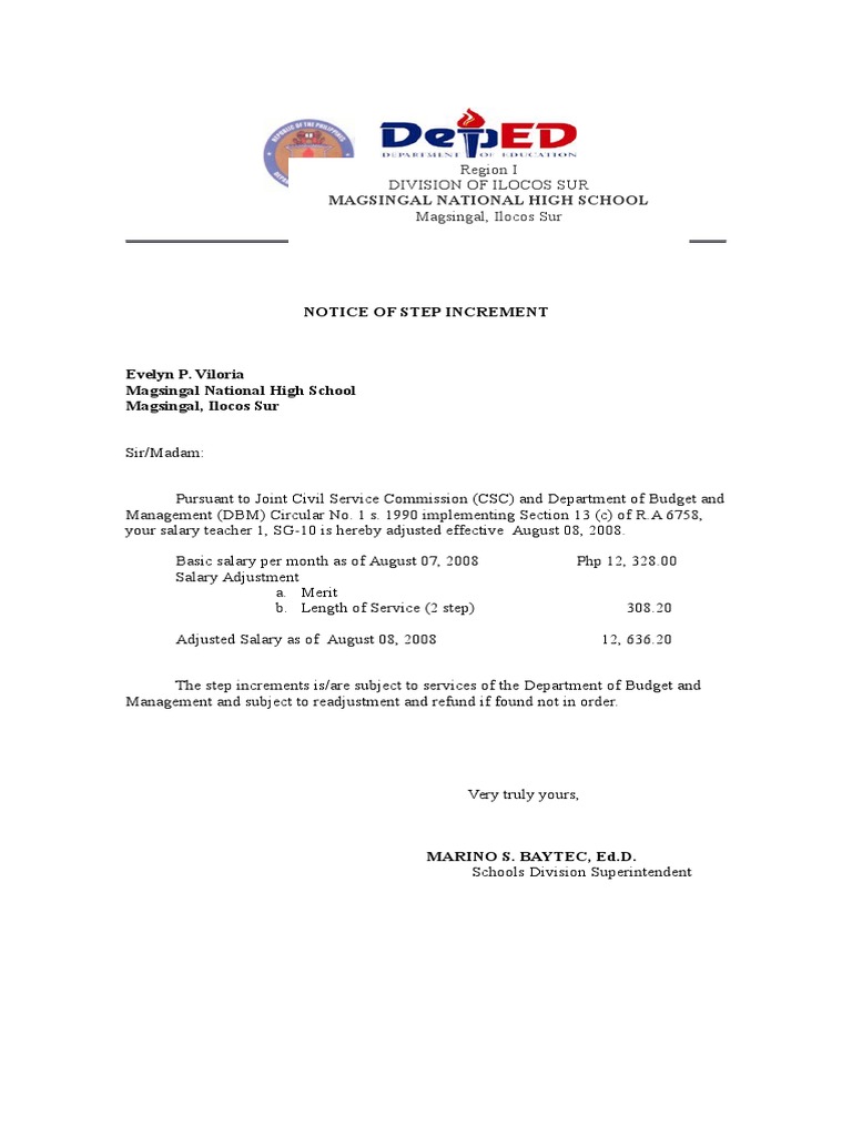 Notice of Step Increment for Teachers | PDF