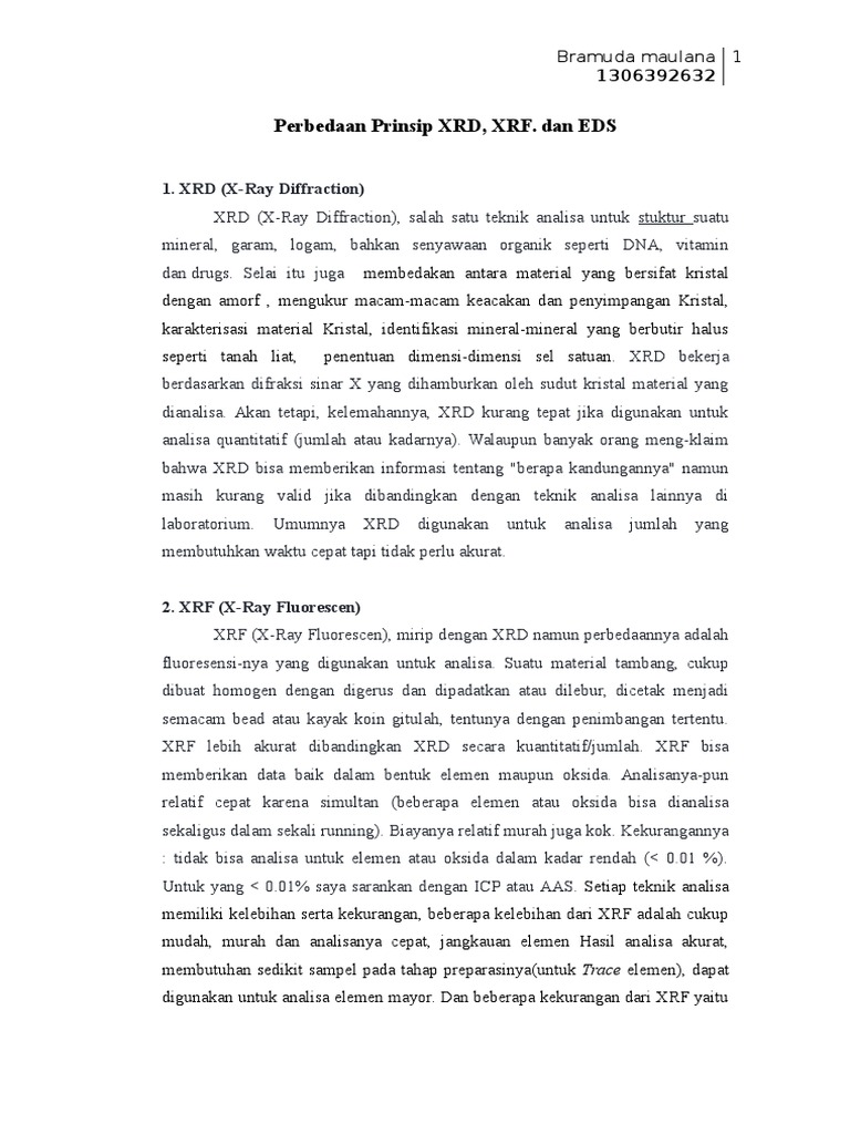 Paper Perbedaan Prinsip XRD, XRF, EDS | PDF