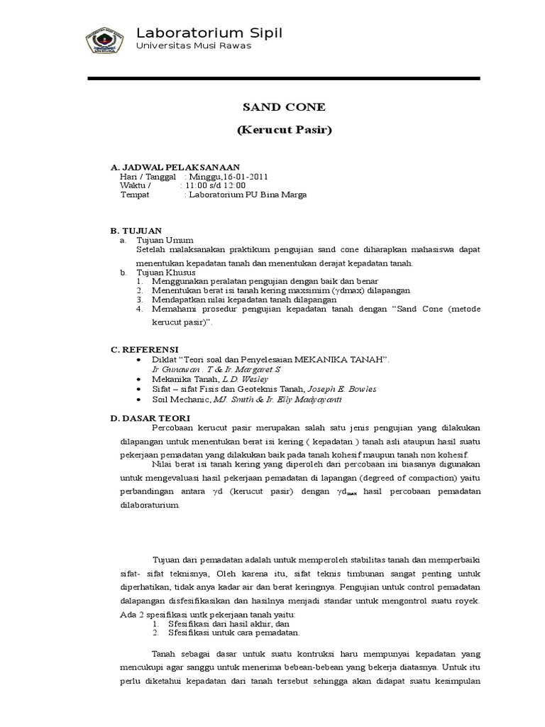 Laporan Praktikum Sand Cone | PDF