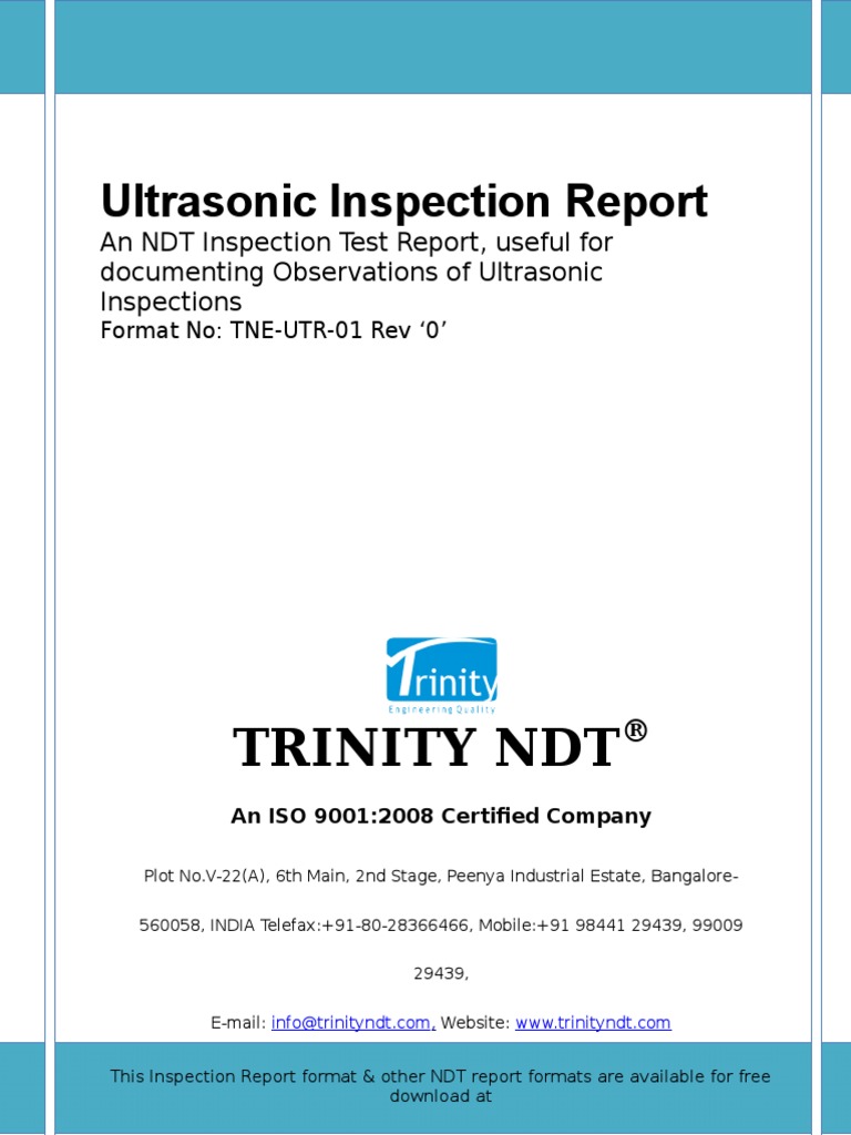 Ultrasonic Inspection NDT Sample Test Report Format | Download Free PDF ...