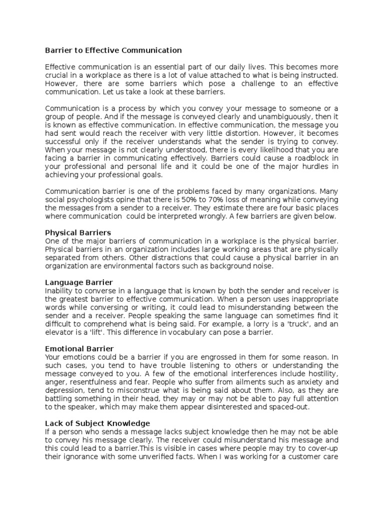 Major Barriers to Effective Communication | PDF | Neuropsychological ...
