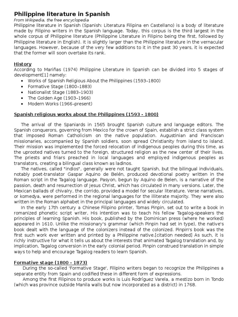 Philippine Literature in Spanish Overview | PDF | Philippines | Poetry