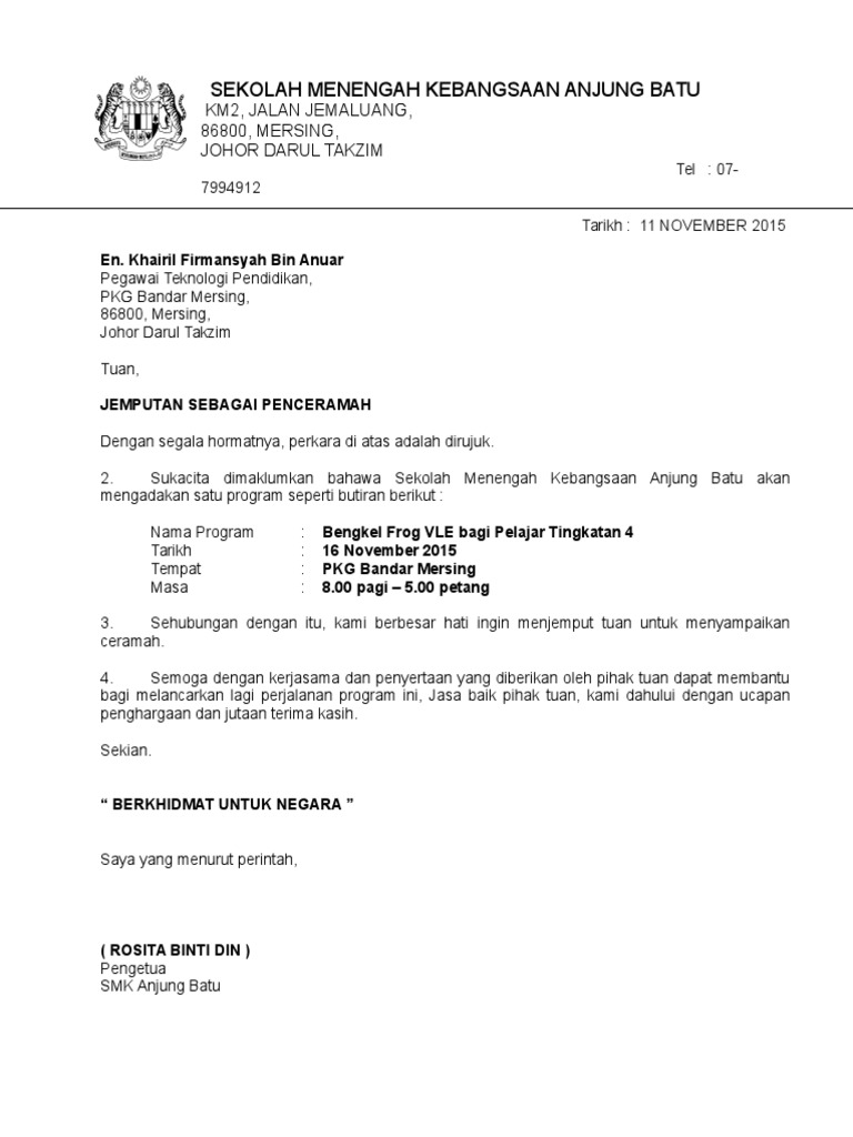 Contoh Surat Jemputan Penceramah