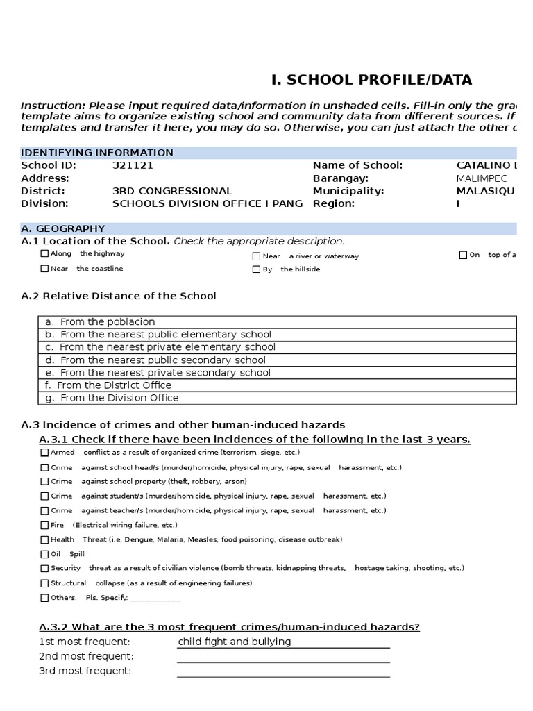 SIP Annex 1A - School-Community Data Template 321121 | PDF | Natural ...
