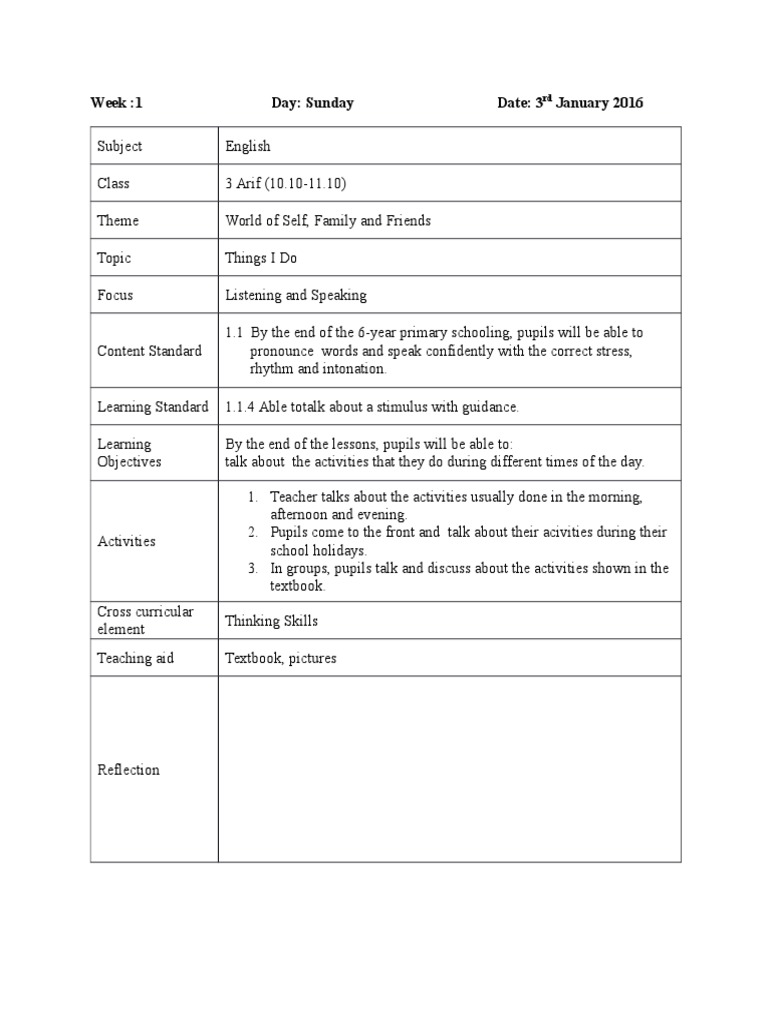 RPH English Year 3 | PDF | English Language | Teachers