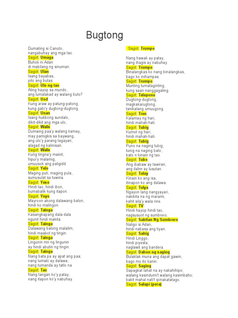 Bugtong ( Filipino )