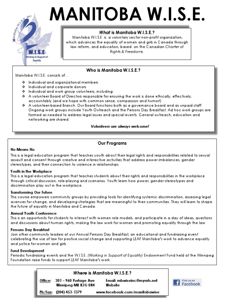Wise MB Fact Sheet | PDF | Gender Equality | Gender Studies