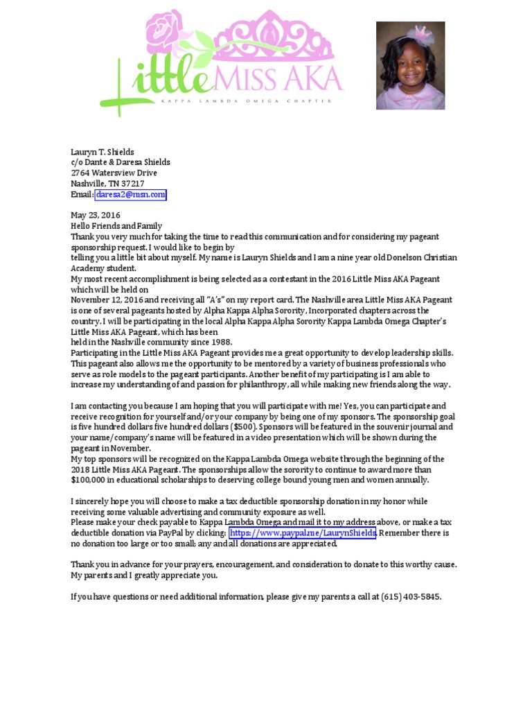 Pageant Fundraiser Letter New Miss Gladwin County Program To Hold