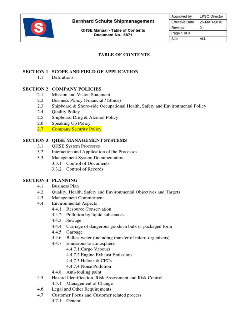 QHSE Manual for Ship Management | PDF | Business | Wellness