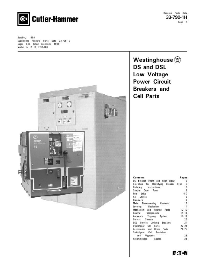 Westinghouse Ds and DSL Low Voltage Power Circuit Breakers and Cell ...