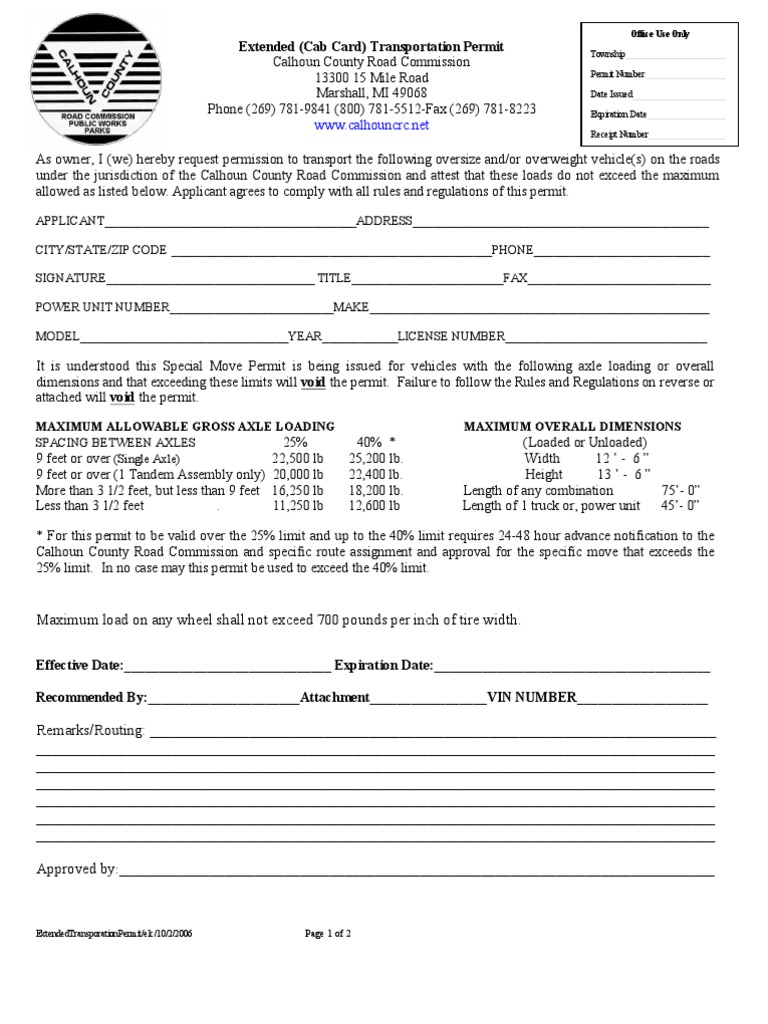 Extended Transportation Permit (Cab Card) App | Download Free PDF ...