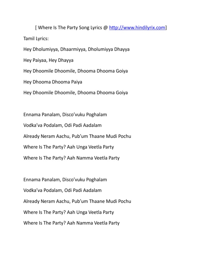 Where Is The Party Tonight Lyrics | PDF | Language Arts & Discipline