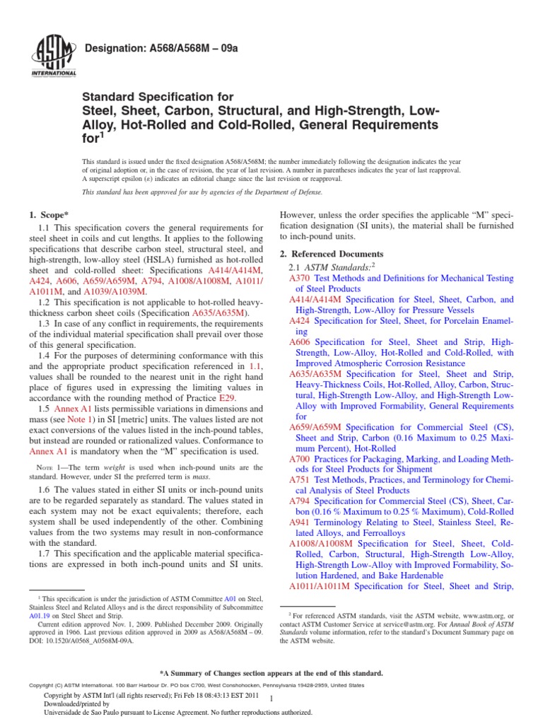 Norma A568 | PDF | Rolling (Metalworking) | Sheet Metal