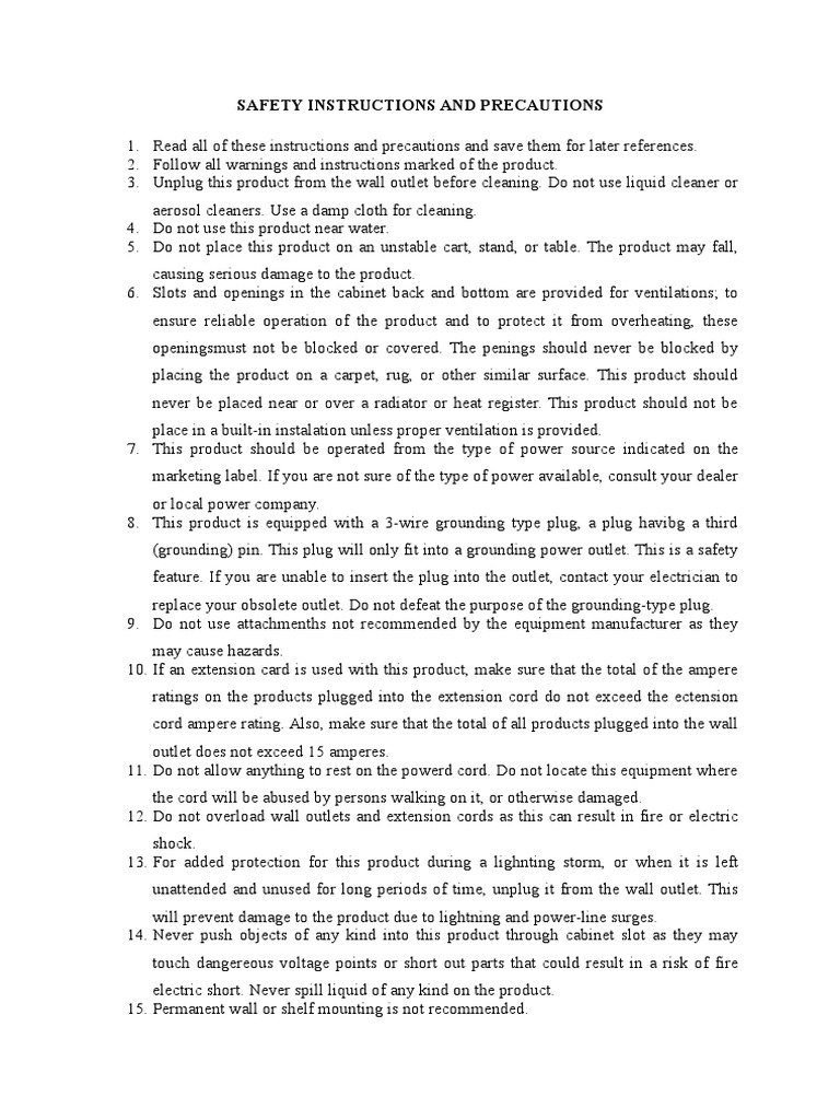 Safety Instructions and Precautions | PDF | Electric Generator | Ac ...