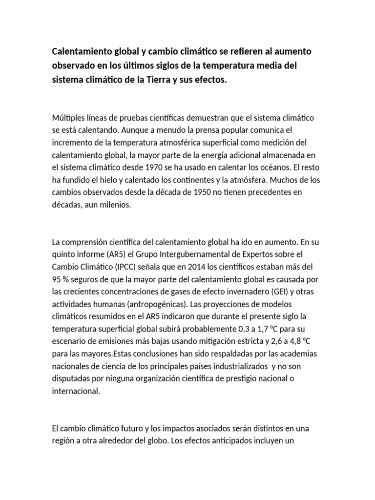 Calentamiento Global y Cambio Climático | PDF | Cambio climático ...