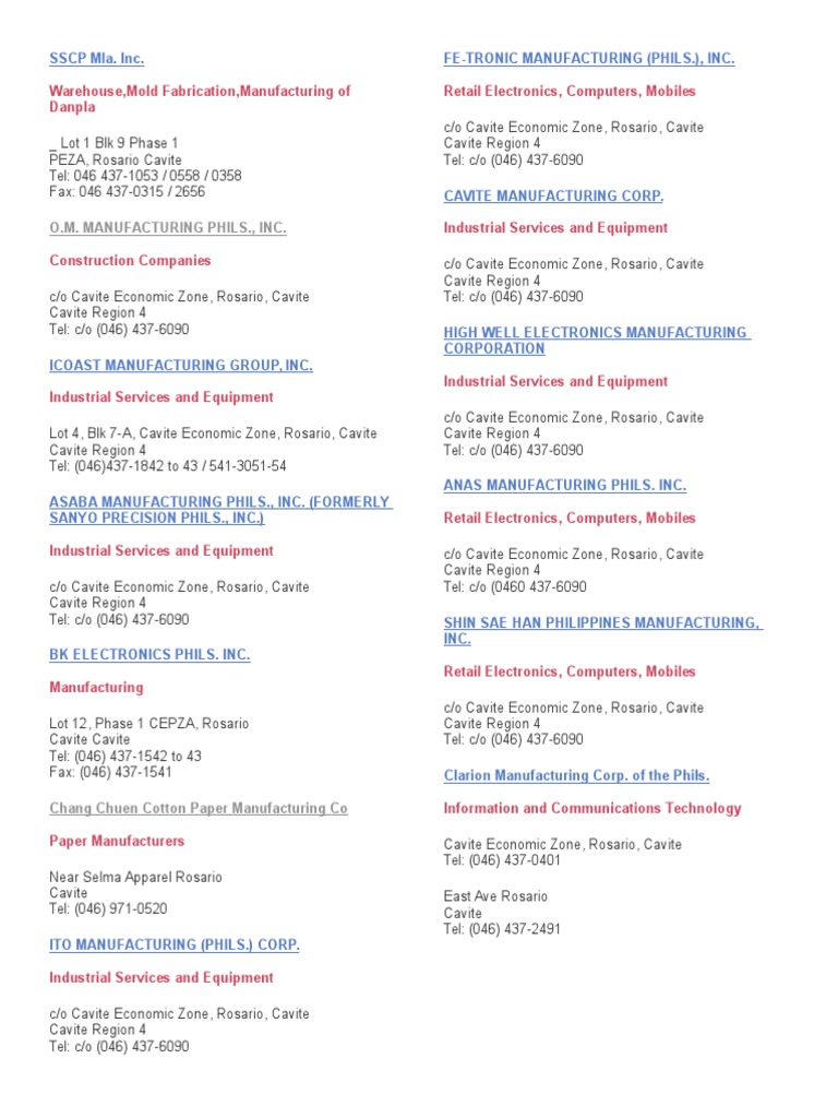 Directory of Manufacturing, Industrial Services, and Electronics ...