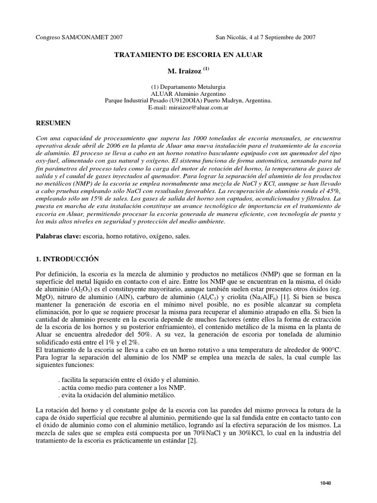 Tratamiento de escoria de aluminio en Aluar | PDF | Aluminio | sal