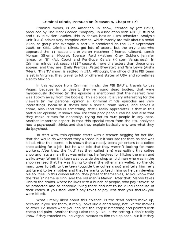 FBI Behavioral Analysis Unit: Criminal Minds, Persuasion (Season 9 ...