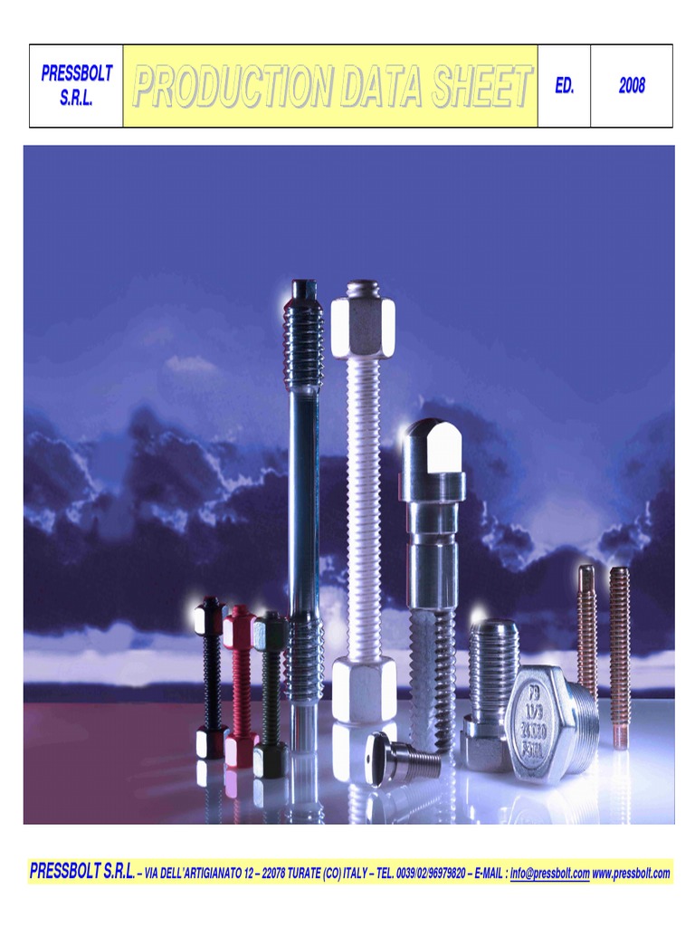 Pressbolt S.R.L. Product Data Sheet | PDF | Technology & Engineering