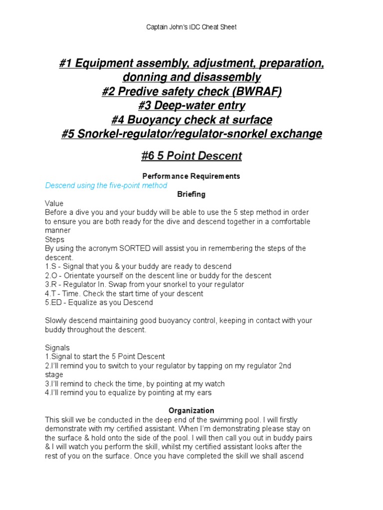 PADI Instructor Development Course Cheat Sheet | PDF | Scuba Diving ...