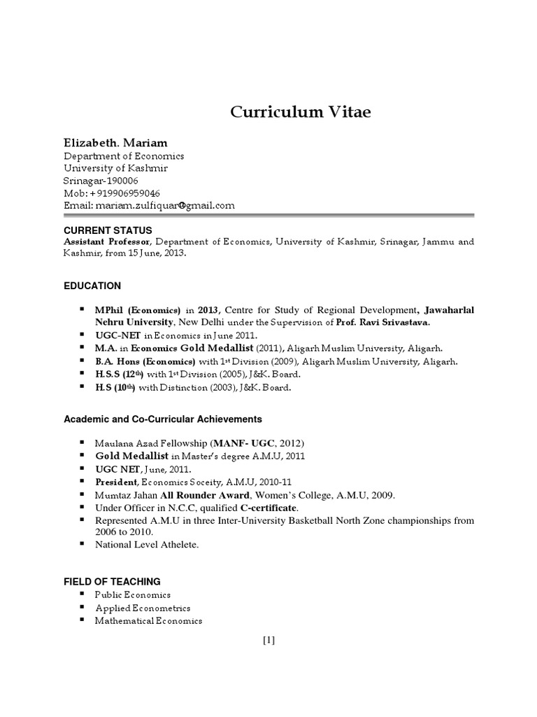 CV Mariam For Deptcv | PDF | Academia | Science