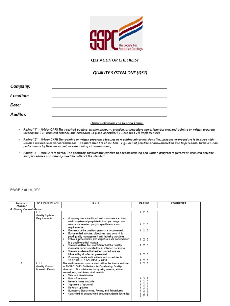 Qs 1 Audit Checklist | PDF | Internal Audit | Audit