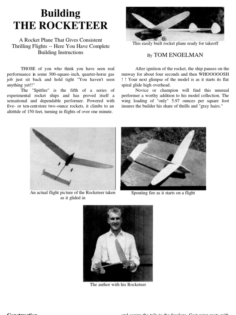 The Rocketeer - A Free-Flight Model Airplane (Rocket Engine) | PDF ...